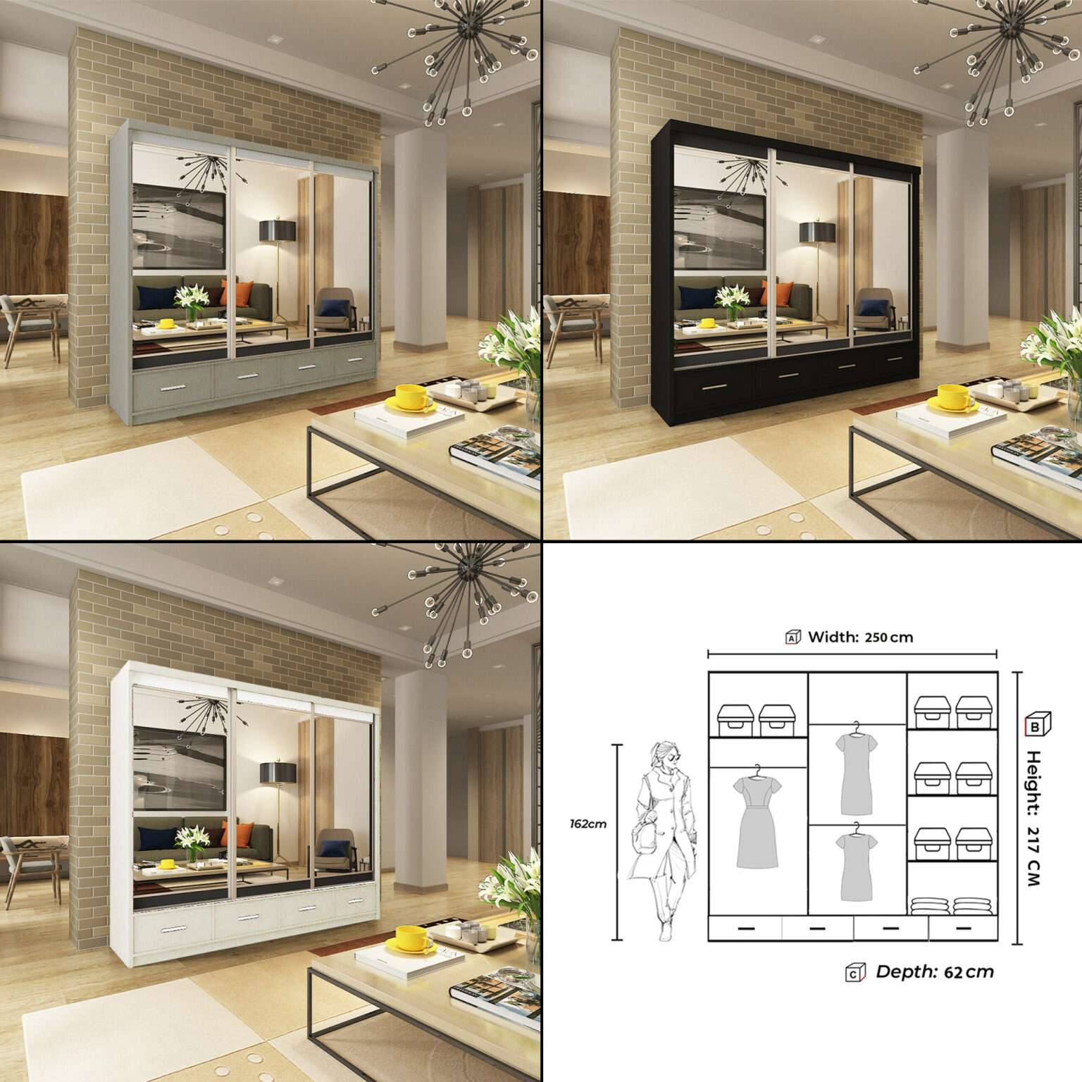 Vision Sliding Wardrobe Black, Grey, Oak and White - Sliding Wardrobes 4 u