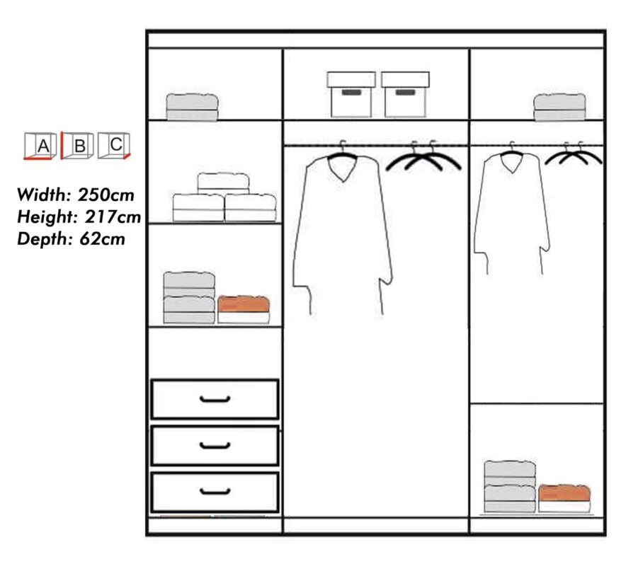 Etna 250cm Wardrobe - Sliding Wardrobes 4 u