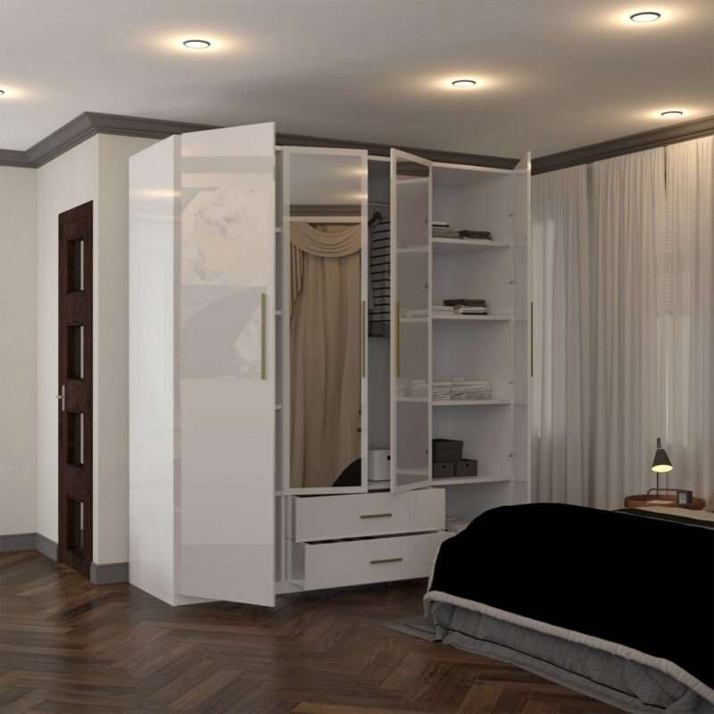 4 Door High Gloss Hinged Wardrobe - Sliding Wardrobes 4 u