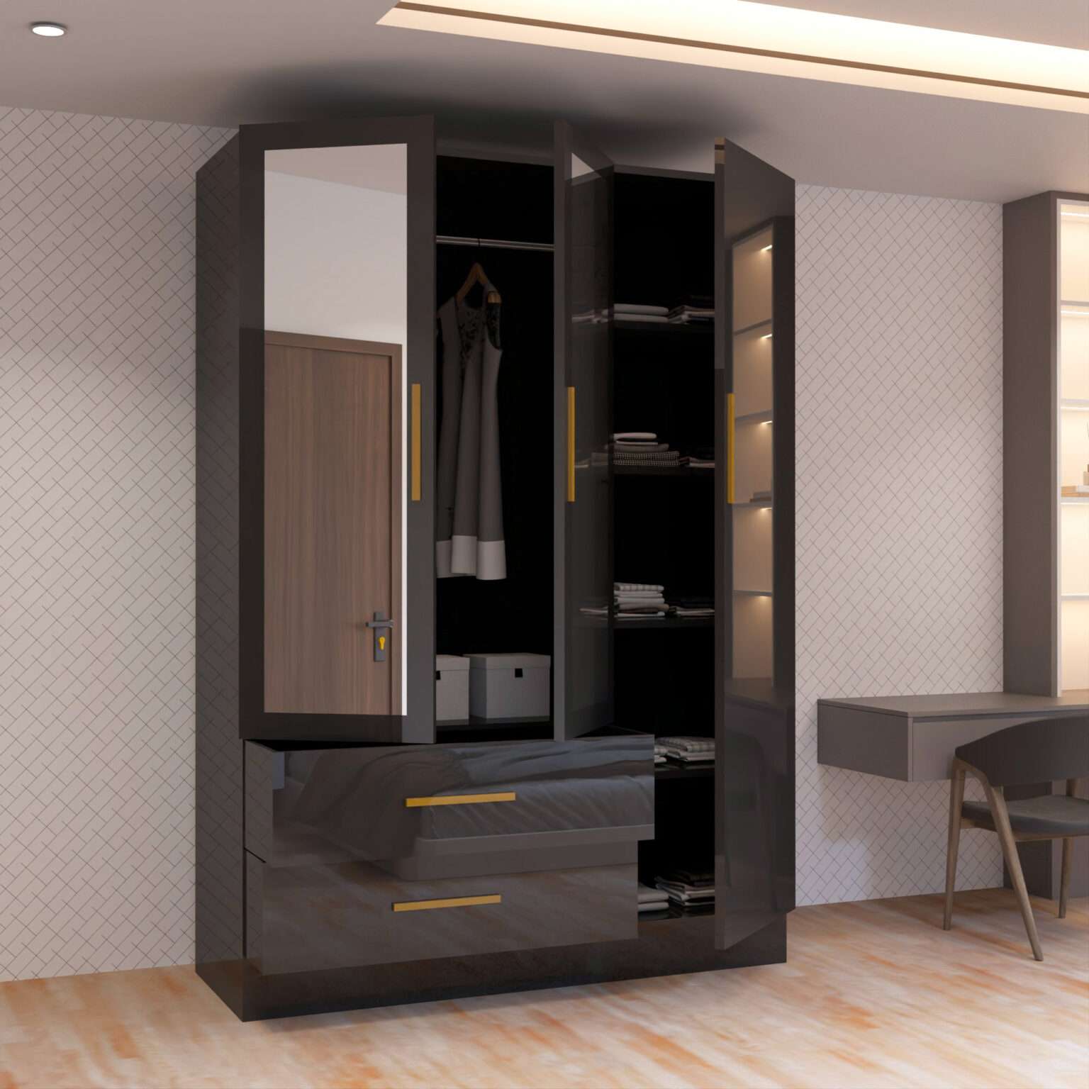 3 Door High Gloss Hinged Wardrobe (3rd Branding) - Sliding Wardrobes 4 u