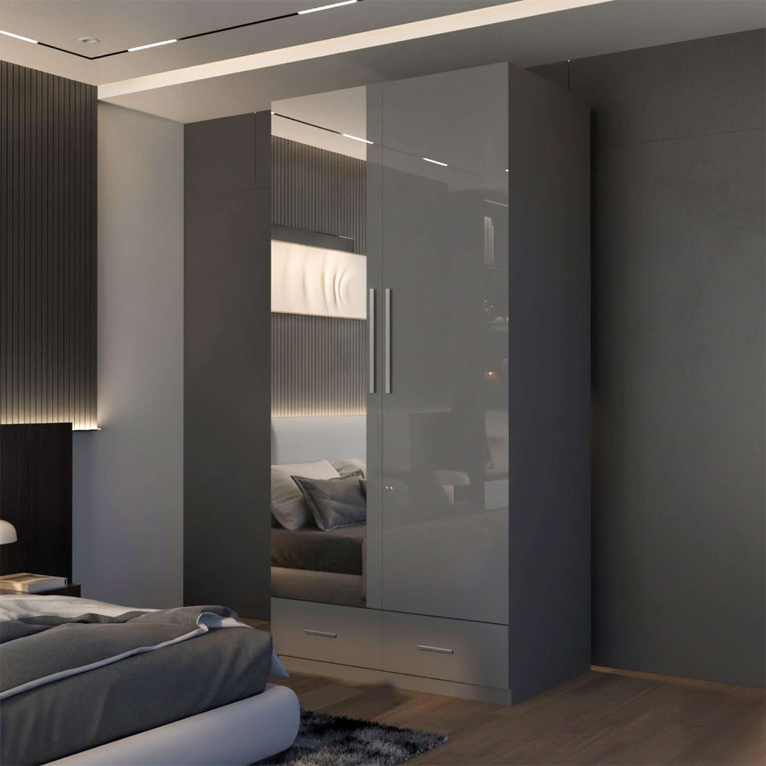 2 & 4 Door High Gloss Hinge Door Wardrobe (Silver Handles) - Sliding ...