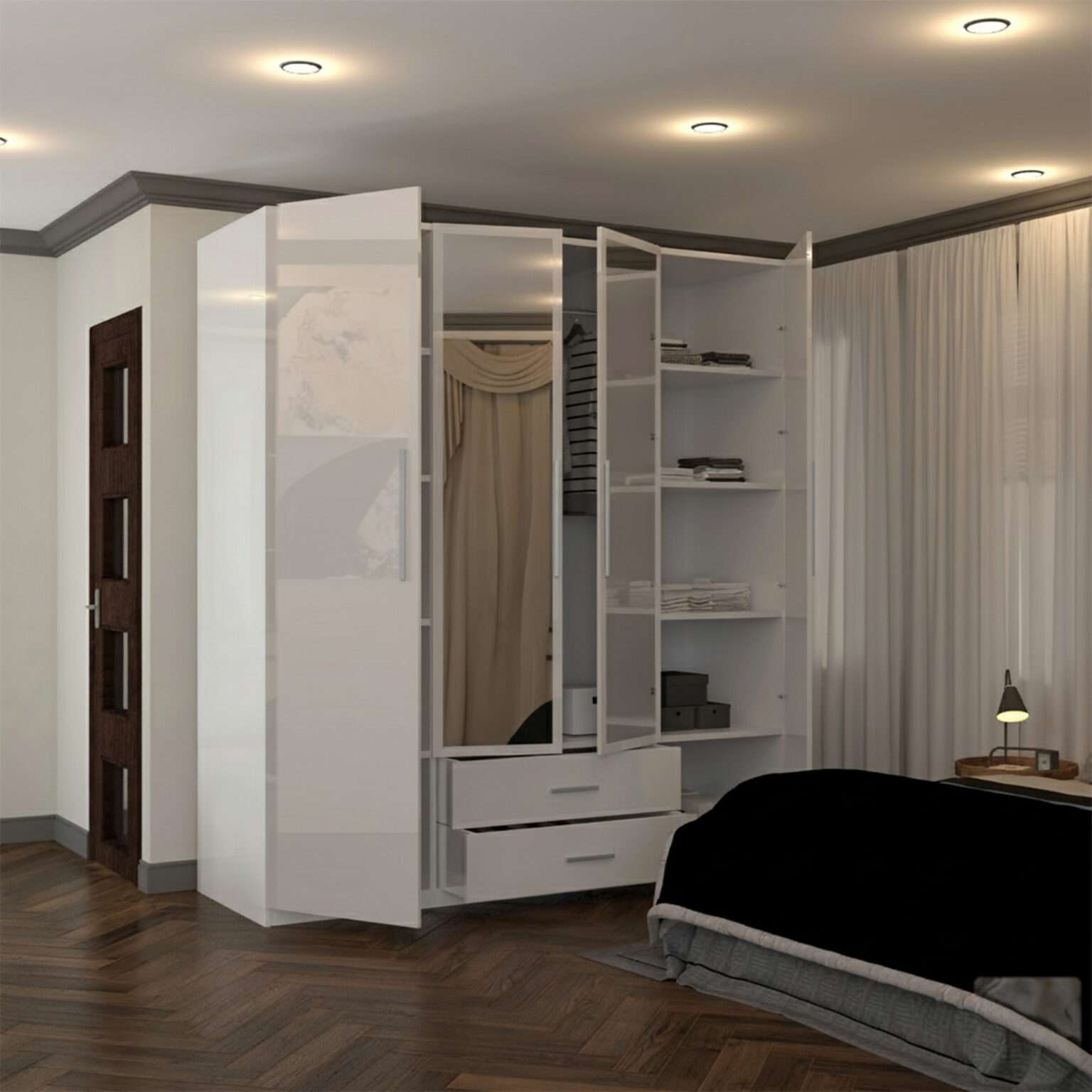2 & 4 Door High Gloss Hinge Door Wardrobe (Silver Handles) - Sliding ...